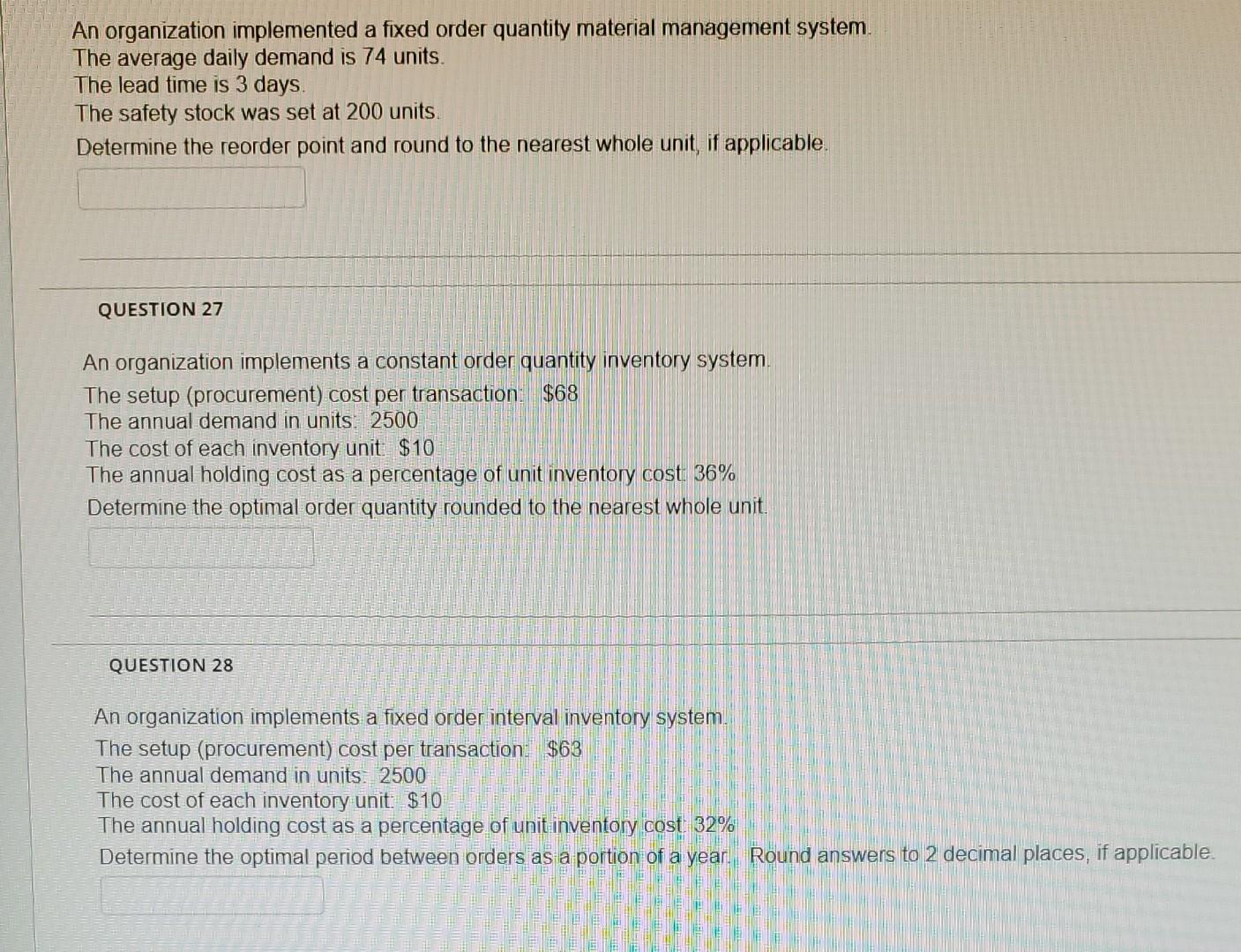 Solved An Organization Implemented A Fixed Order Quantity 9198