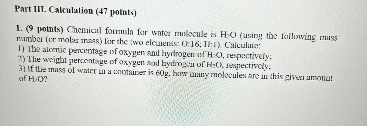 Solved Part III. Calculation (47 ﻿points)(9 ﻿points) | Chegg.com