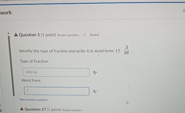 Solved workA Question 1 (1 ﻿point) ﻿Retake question | Chegg.com
