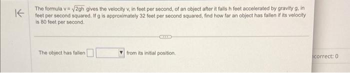 Solved The formula v=2gh gives the velocity v, in feet per | Chegg.com