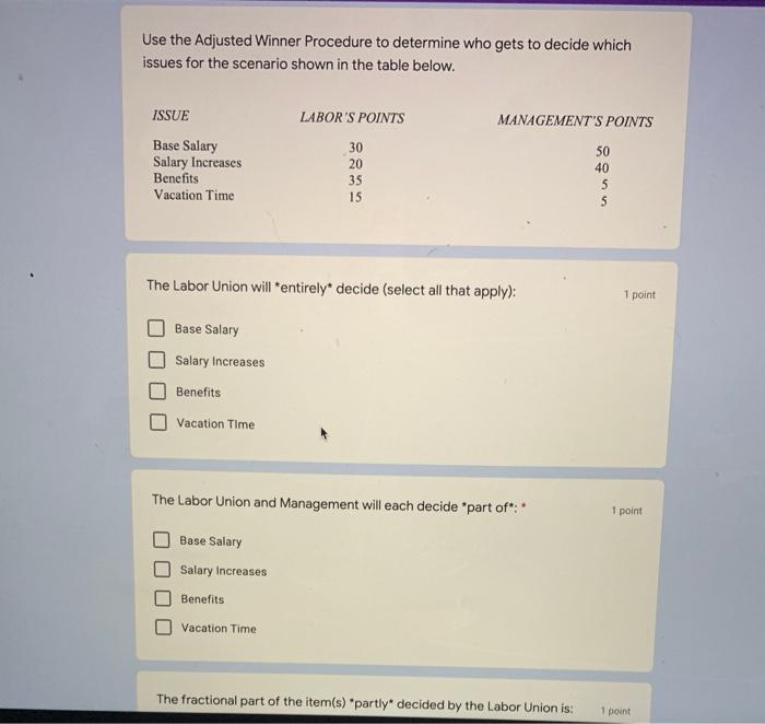 Solved Use the Adjusted Winner Procedure to determine who | Chegg.com
