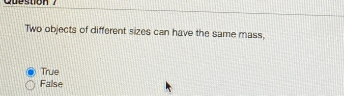 Solved Two objects of different sizes can have the same | Chegg.com