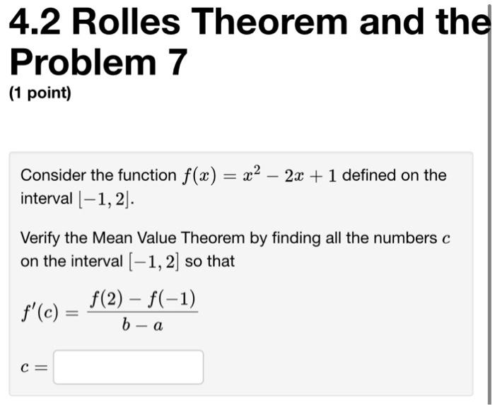 Solved 4.2 Rolles Theorem and th Problem 1 (1 point) | Chegg.com