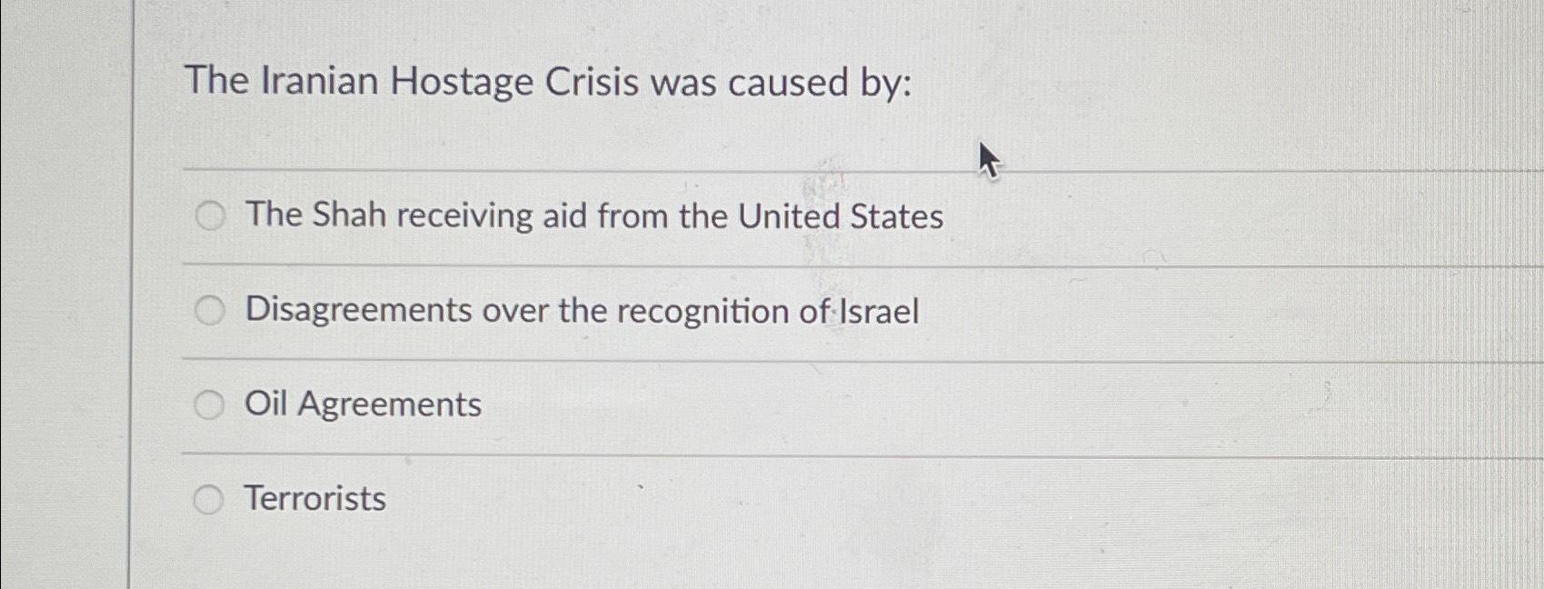 Solved The Iranian Hostage Crisis was caused by:The Shah | Chegg.com