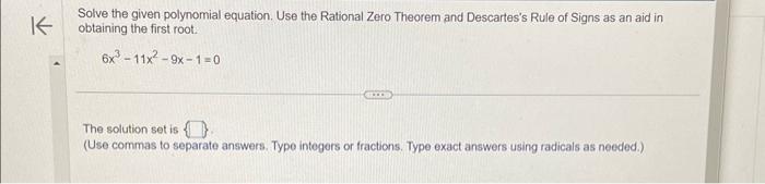 Solved Solve the given polynomial equation. Use the Rational | Chegg.com