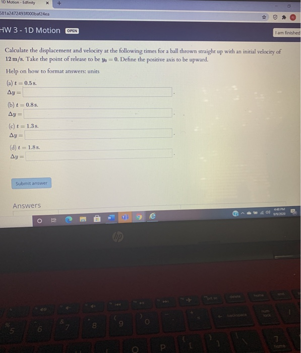 Solved 10 Motion - Edfinity 581a2472493f000baf21ea HW 3-1D | Chegg.com