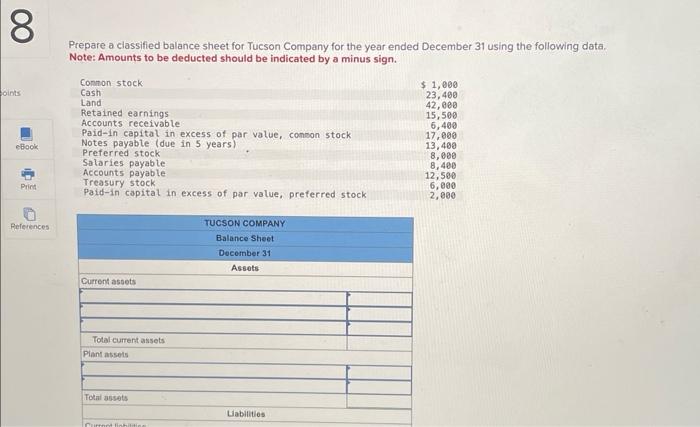 Solved Prepare a classified balance sheet for Tucson Company | Chegg.com