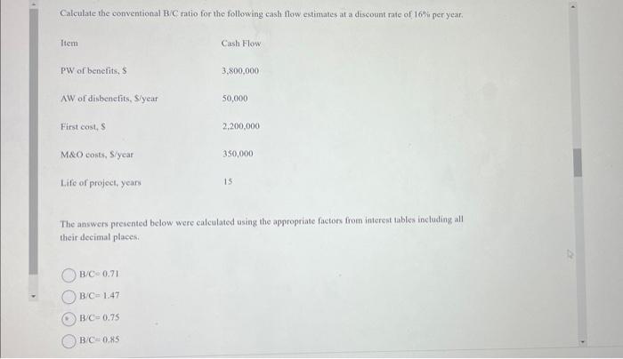 Solved Calculate the conventional B/C ratio for the | Chegg.com