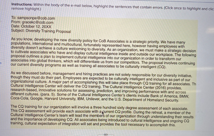 Instructions: Within the body of the e-mail below, | Chegg.com