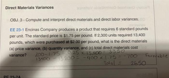 Solved Direct Materials Variances OBJ. 3 - Compute and | Chegg.com