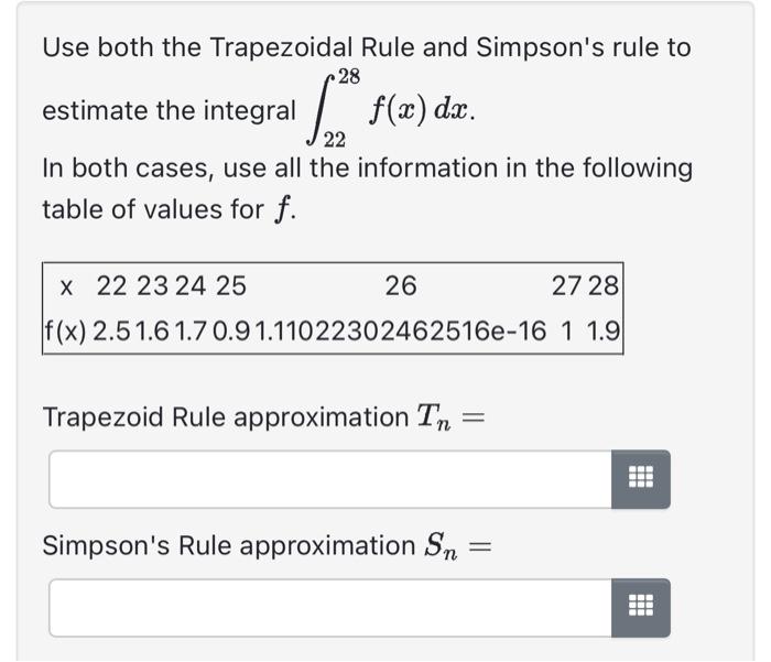 Solved Use both the Trapezoidal Rule and Simpson's rule to | Chegg.com