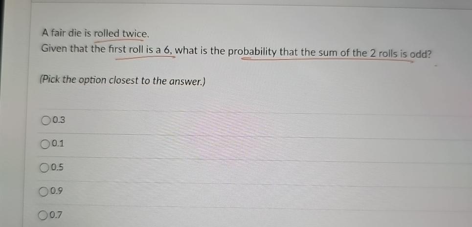 Solved A fair die is rolled twice.Given that the first roll | Chegg.com