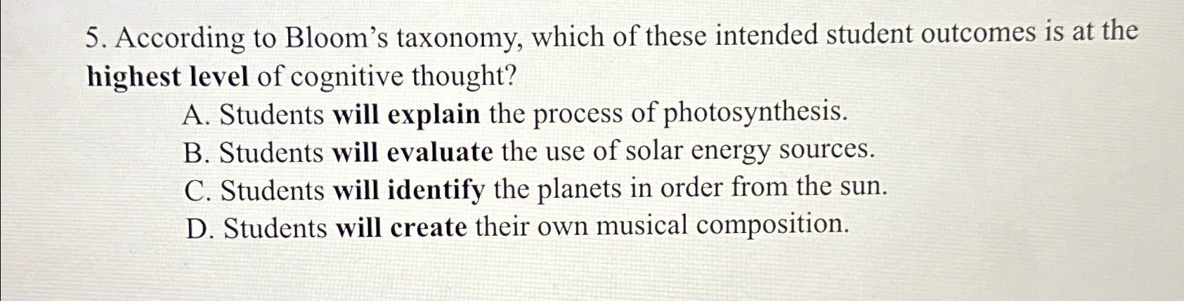 Solved According to Bloom's taxonomy, which of these | Chegg.com