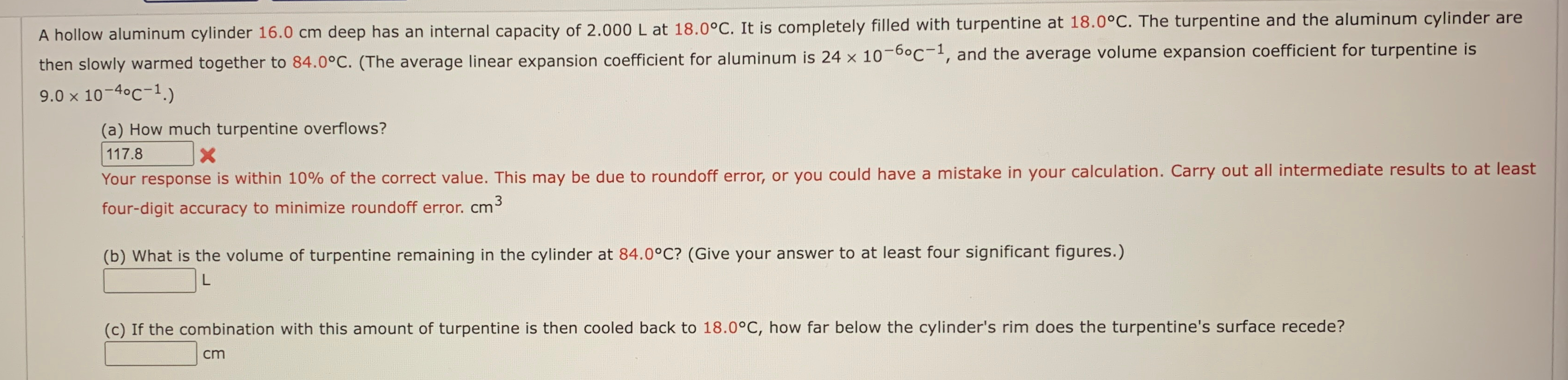 Solved A hollow aluminum cylinder 16.0cm ﻿deep has an | Chegg.com