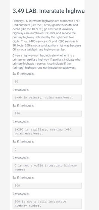 Solved Primary U S. interstate highways are numbered T.99. | Chegg.com