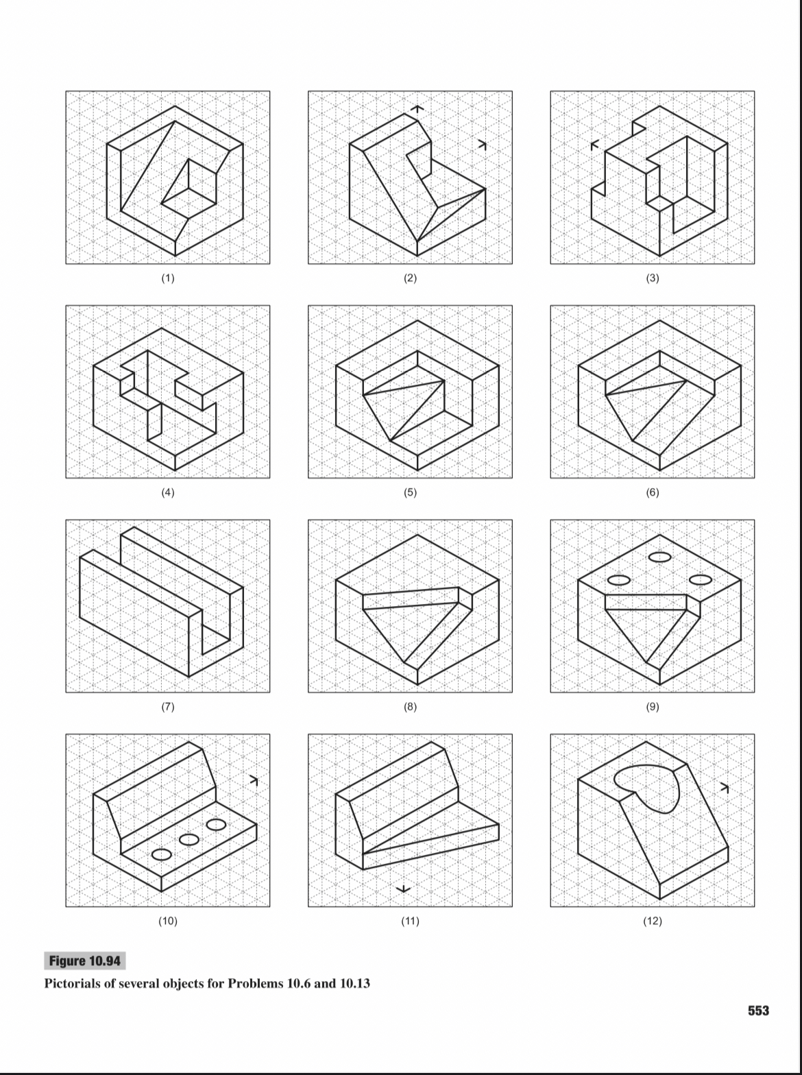 Solved Sketch multiviews (front, ﻿top ,right) ﻿of all 12 | Chegg.com