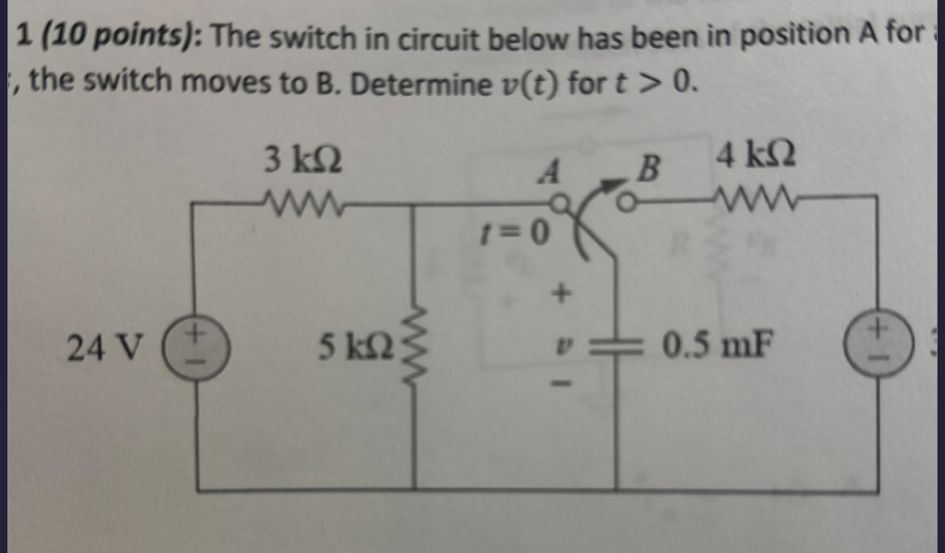 Solved 1 (10 ﻿points): The switch in circuit below has been | Chegg.com