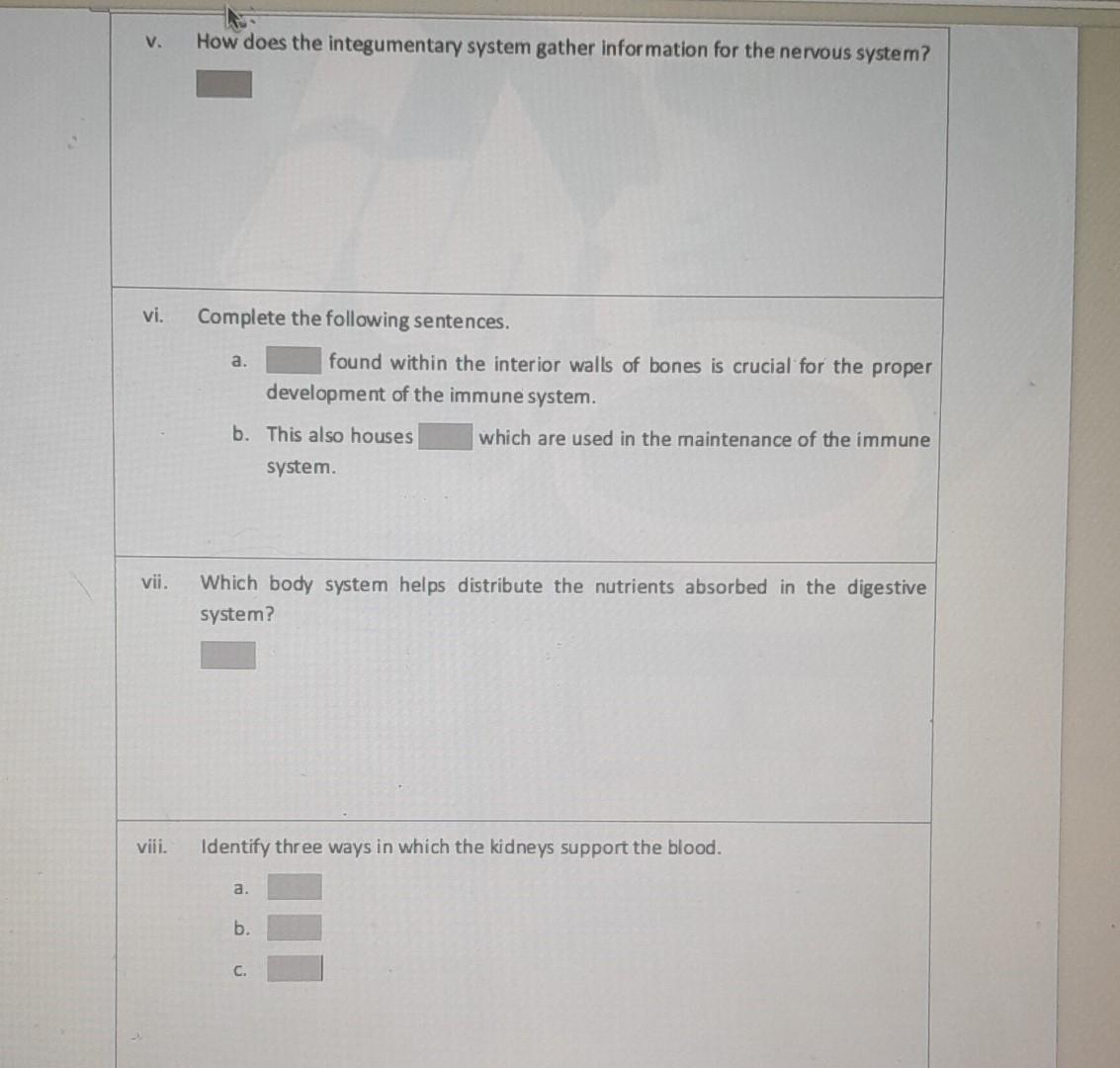 Solved v. How does the integumentary system gather | Chegg.com