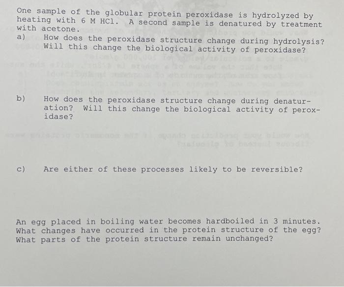 Solved One sample of the globular protein peroxidase is | Chegg.com