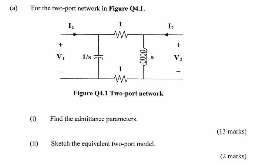 Solved (a) ﻿For the two-port network in Figure Q4.1.rigure | Chegg.com