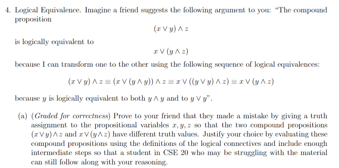 Solved Logical Equivalence. Imagine a friend suggests the | Chegg.com