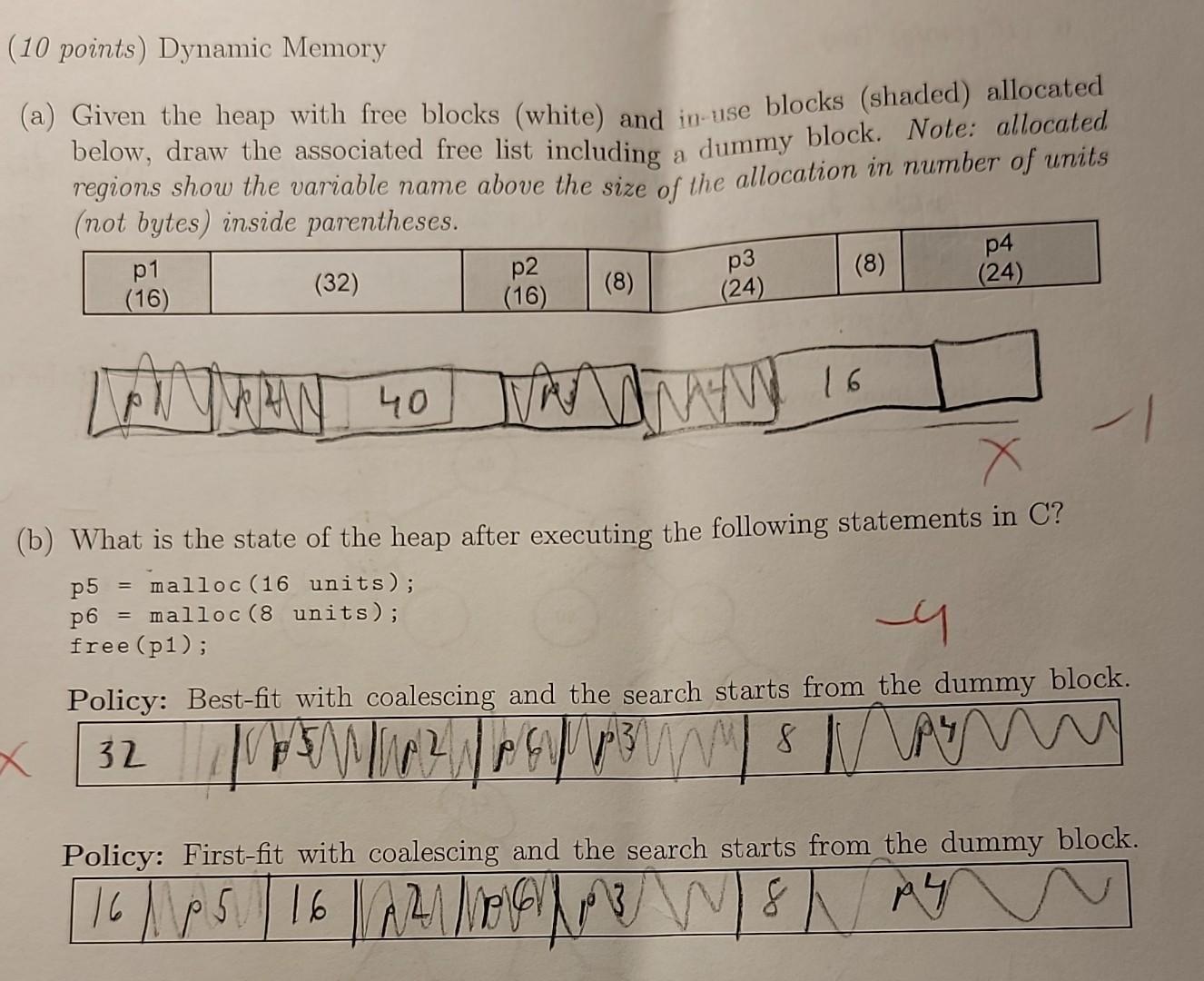 Solved 10 points) Dynamic Memory (a) Given the heap with | Chegg.com