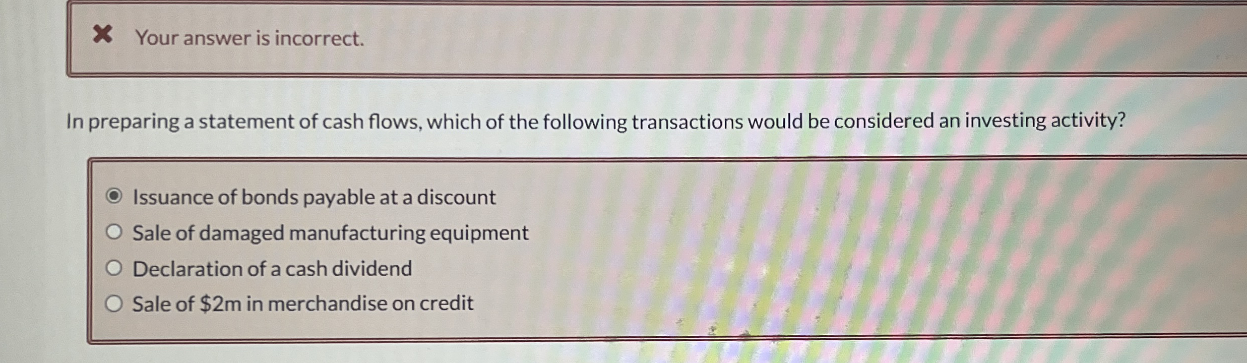 Solved Your answer is incorrect.In preparing a statement of | Chegg.com