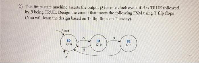 Solved 2 This Finite State Machine Asserts The Output Q For 5180