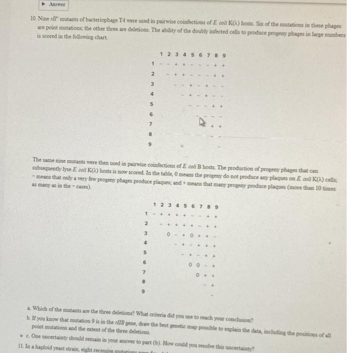 Solved 10. Nine fI mutants of bacteriophage T4 were used in | Chegg.com