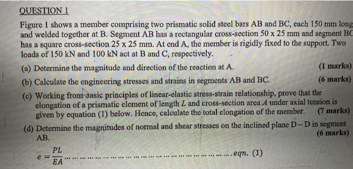 Solved Figure 1 shows a member comprising two prismatic | Chegg.com