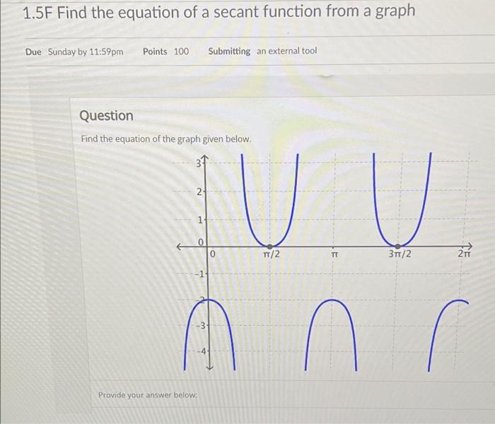 Solved 1.5F Find the equation of a secant function from a | Chegg.com