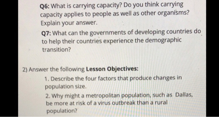 Solved Q6: What is carrying capacity? Do you think carrying | Chegg.com