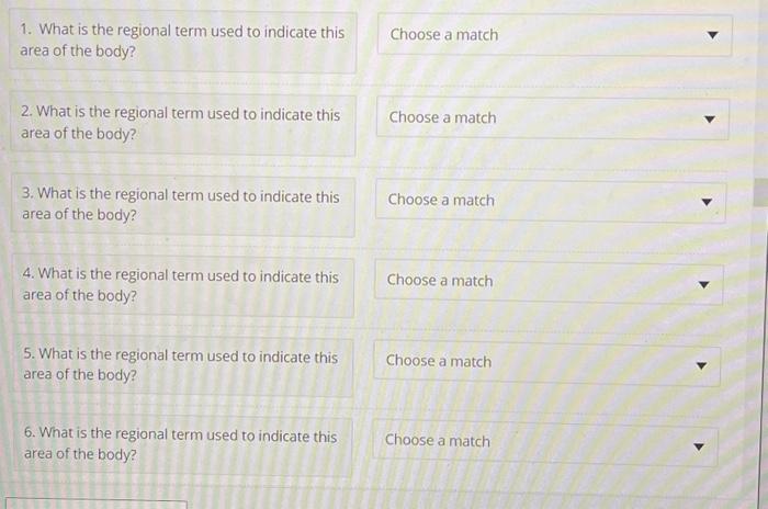 Solved \r\n1. What is the regional term used to indicate | Chegg.com