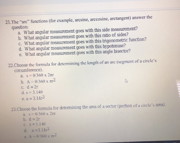 Solved 21.The “arc" functions (for example, arcsine, | Chegg.com