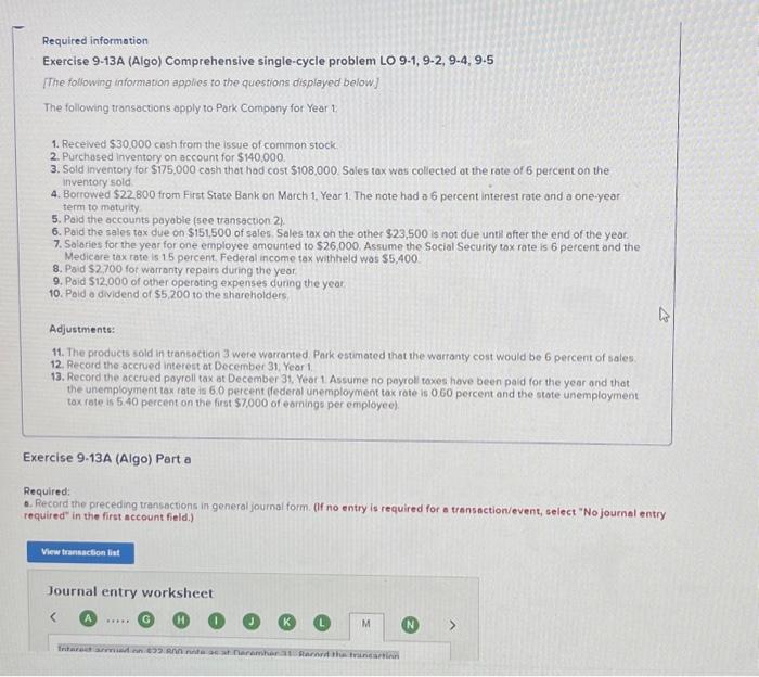 Solved Required information Exercise 9-13A (Algo) | Chegg.com