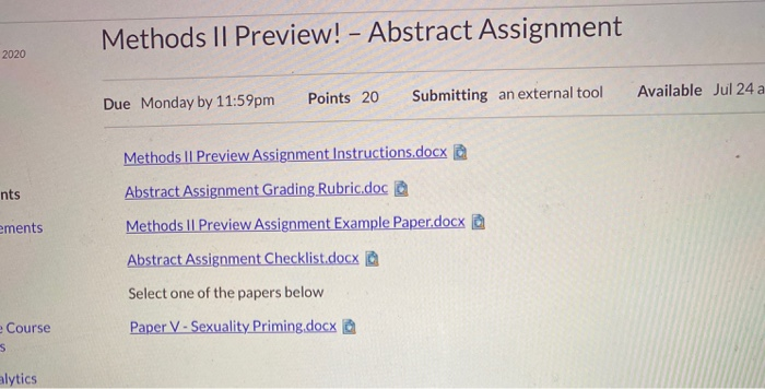Methods II Preview! - Abstract Assignment 2020 Due | Chegg.com