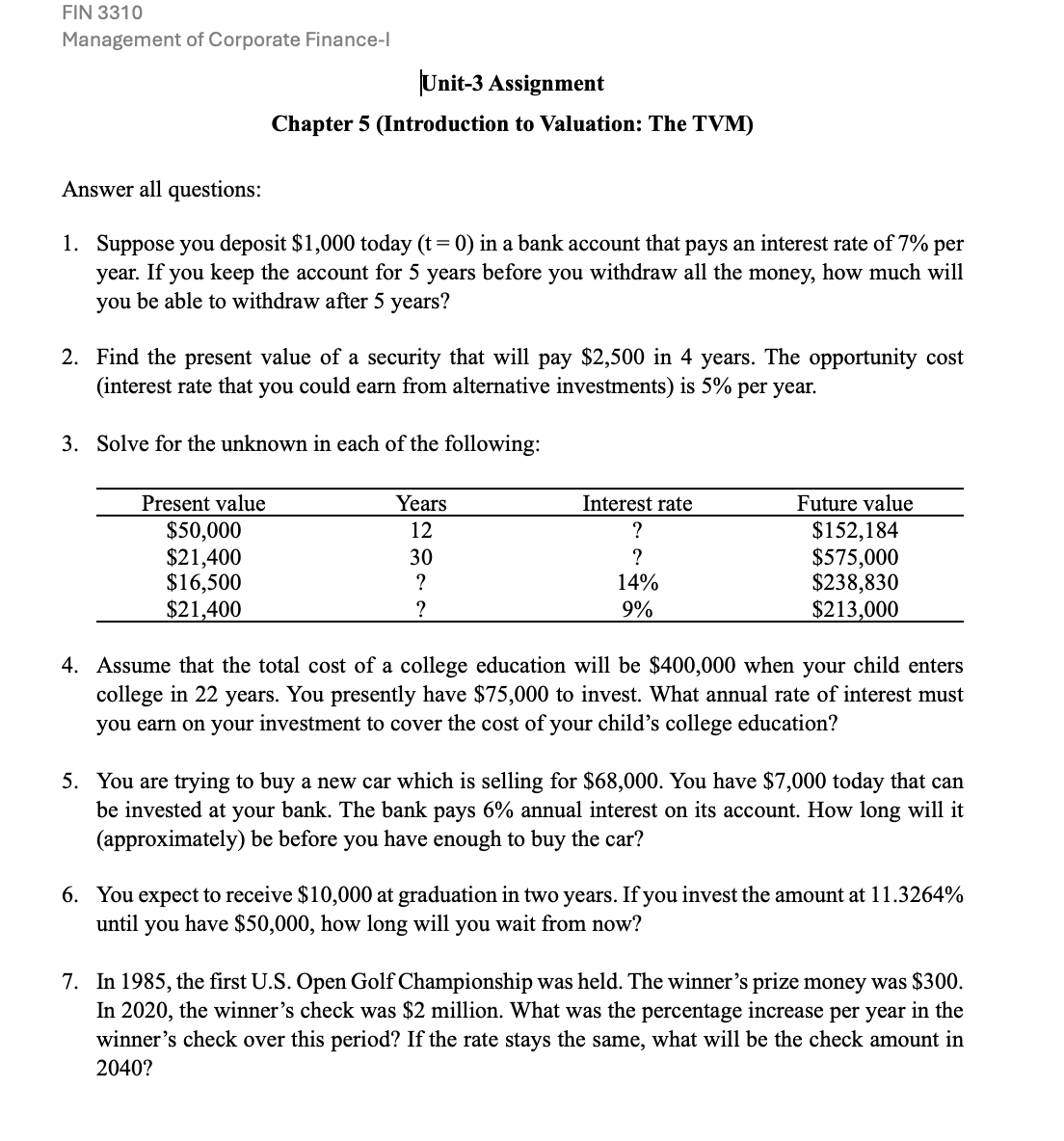 Solved |Unit-3 ﻿AssignmentChapter 5 (Introduction to | Chegg.com