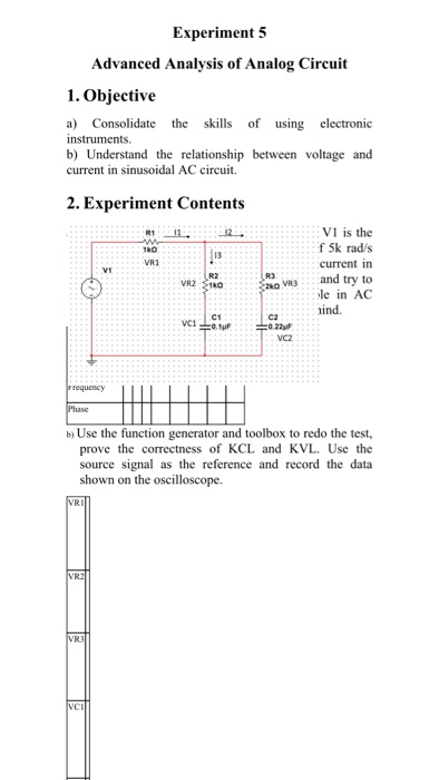 Solved Experiment 5 Advanced Analysis of Analog Circuit 1. | Chegg.com