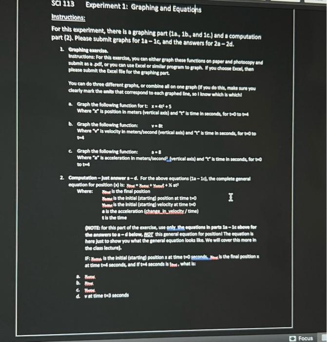 Solved SCi 113 Experiment 1: Graphing and Equations | Chegg.com