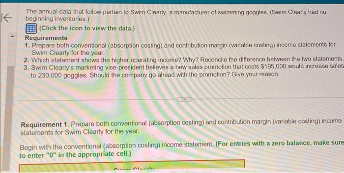 Solved Data table mming goggles. (Swim Clearly ha (variable | Chegg.com