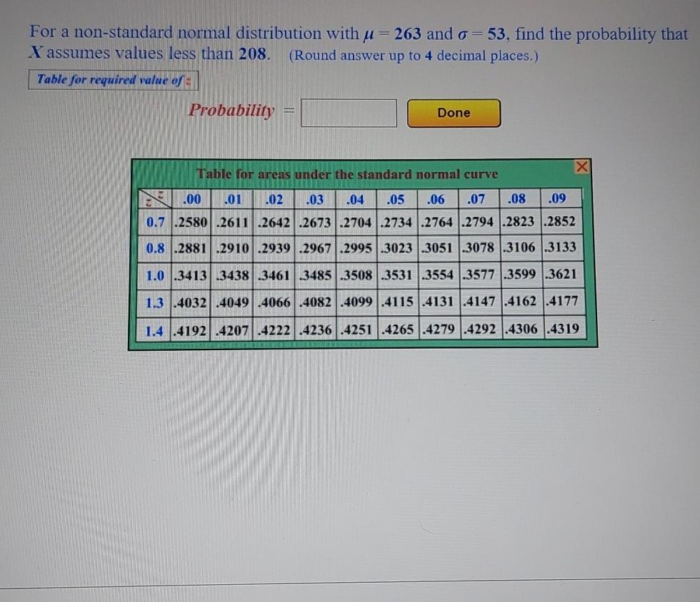 Solved For a non-standard normal distribution with = 263 and | Chegg.com
