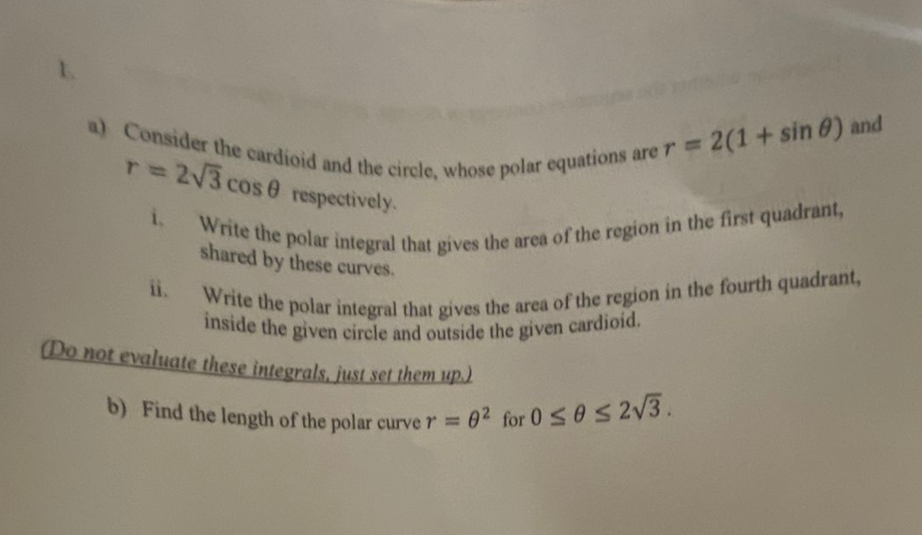 Solved a) ﻿Consider the cardioid and the circle, whose polar | Chegg.com