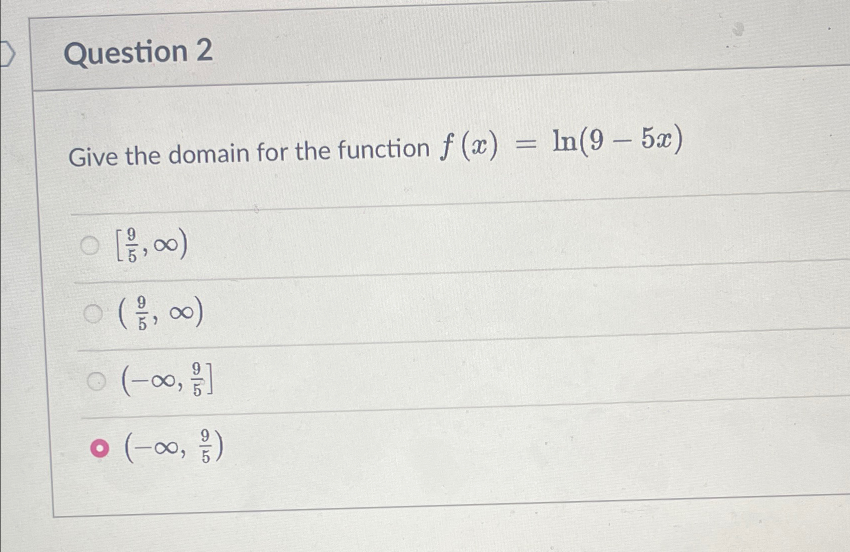 Solved Question 2Give the domain for the function | Chegg.com