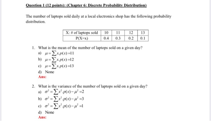 Solved Question 1 (12 points): (Chapter 6: Discrete | Chegg.com