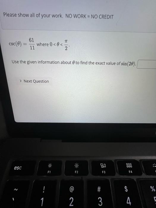 Solved Please show all of your work. NO WORK = NO CREDIT | Chegg.com