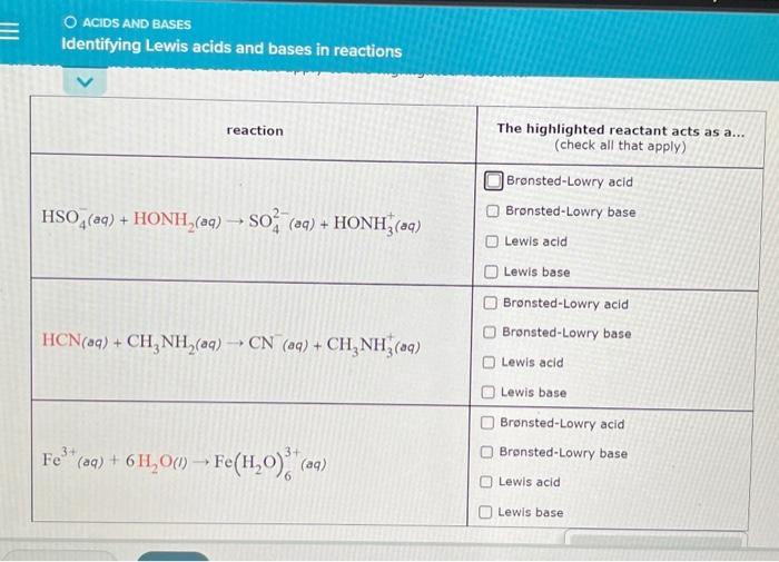 Solved ACIDS AND BASES Identifying Lewis acids and bases in | Chegg.com