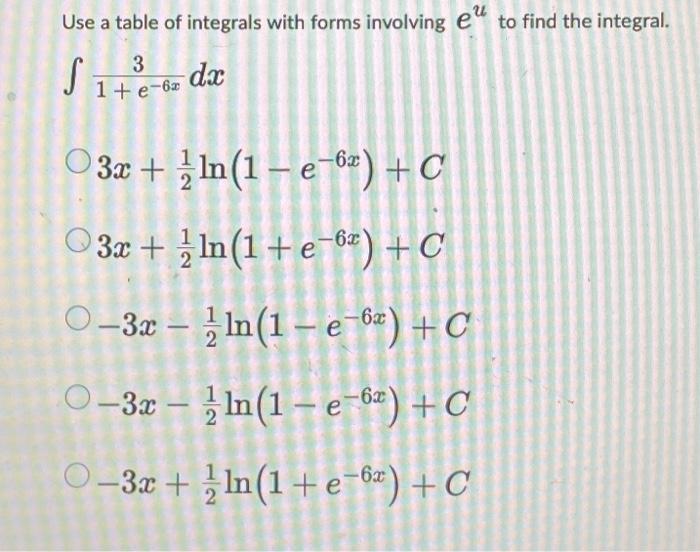 Solved Use a table of integrals with forms involving eu to | Chegg.com