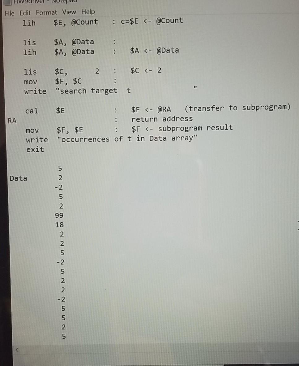 Task: Write a Toy assembly language subprogram to | Chegg.com