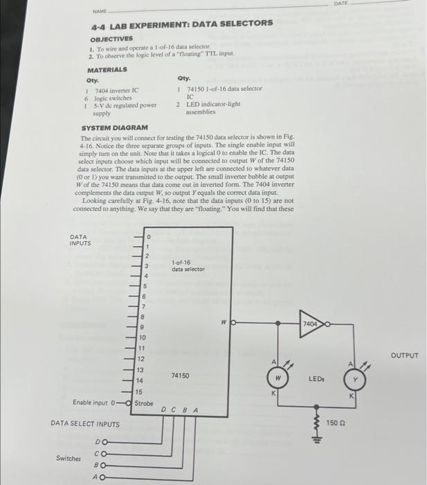 Solved 4-4 LAB EXPERIMENT: DATA SELECTORS oButrctives 1. To | Chegg.com
