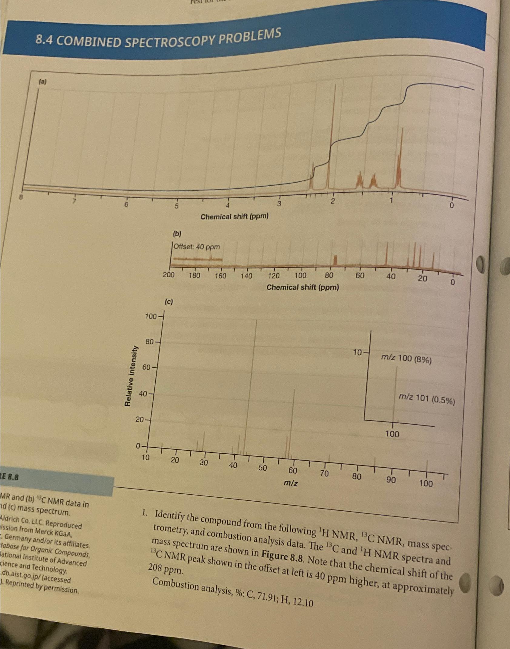 Solved 8.4 COMBINED SPECTROSCOPY PROBLEMS\\nChemical snitt | Chegg.com